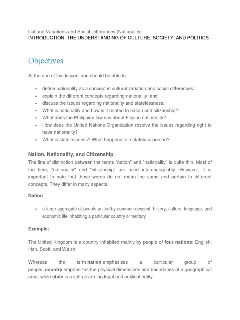 Cultural Variations and Social Differences (Nationality) | PDF ...