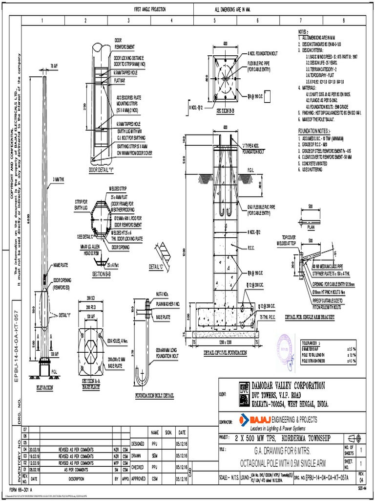 6m Octagonal Pole Design Details | PDF | Screw | Pipe (Fluid Conveyance)