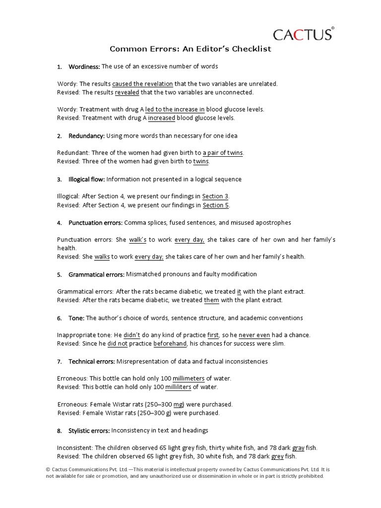 Common Errors: An Editor's Checklist | PDF