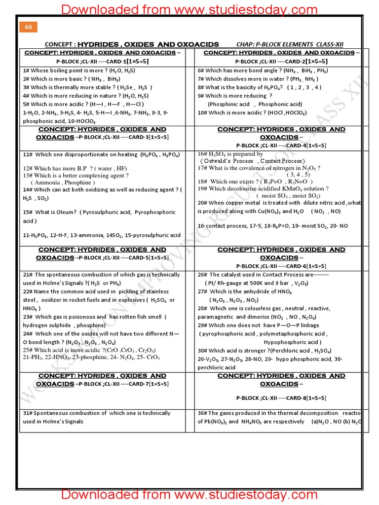 CBSE Class 12 Chemistry All Chapters Concept Cards PDF | PDF | Chlorine ...