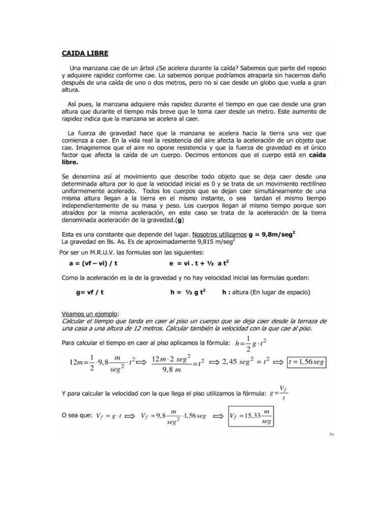 Caida Libre y Tiro Vertical | PDF