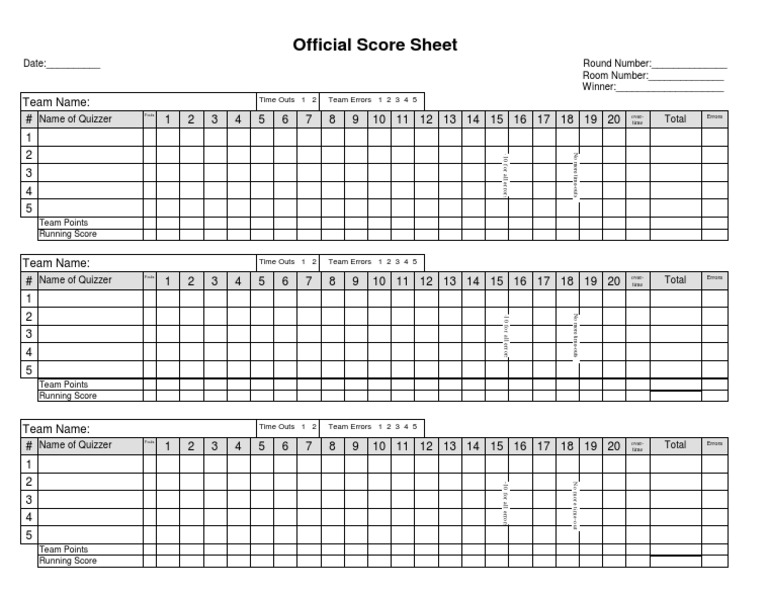 Quiz Score Sheet Template | Download Free PDF | Sports | Leisure