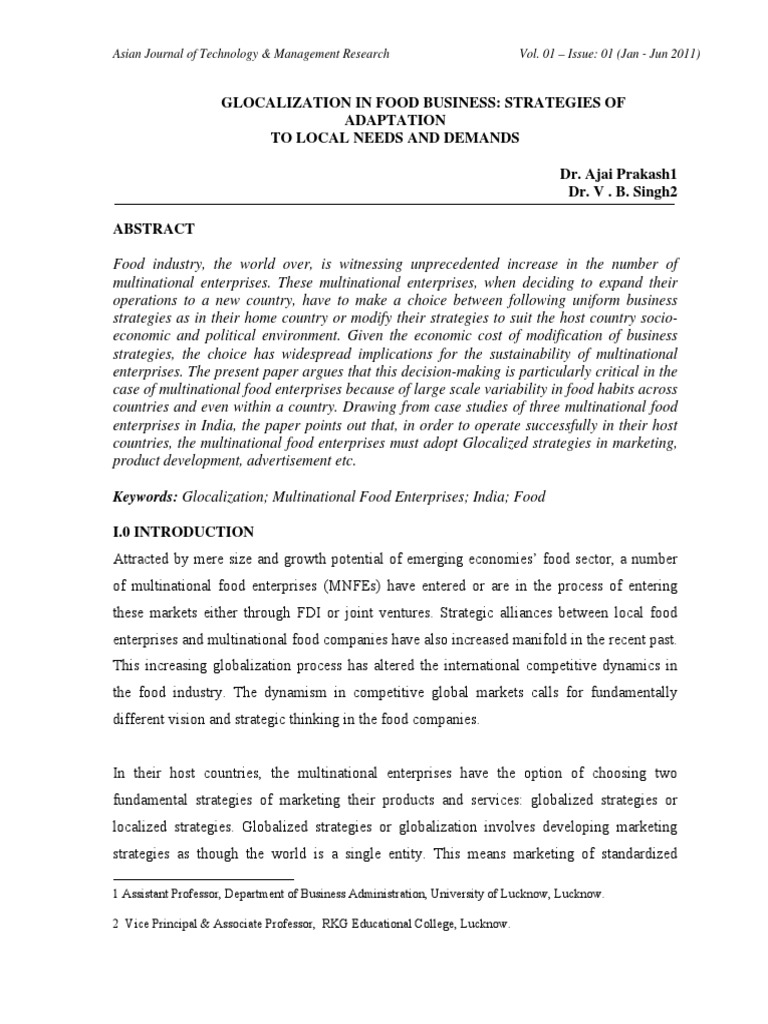 Glocalization Strategies in Food Business | PDF | Fast Food Restaurants ...