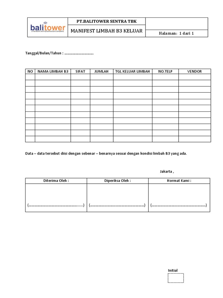 Form Manifest Limbah B3 Keluar | PDF