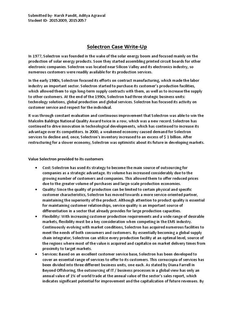Solectron Case Study | PDF | Competition | Market (Economics)