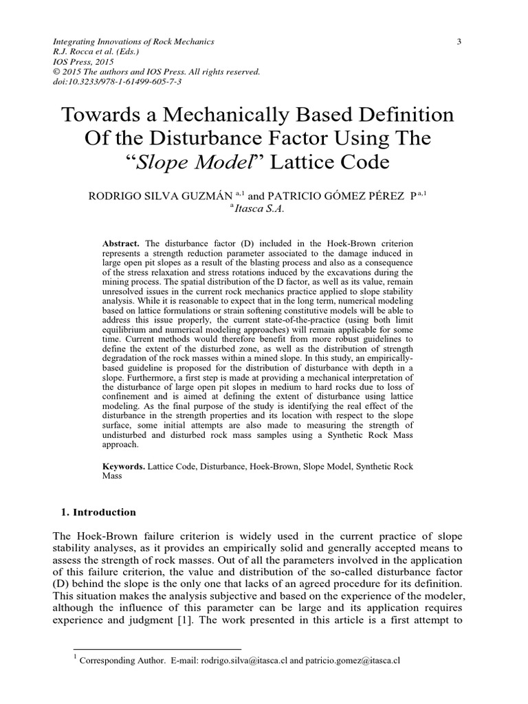 Towards A Mechanically Based Definition of The Disturbance Factor Using ...