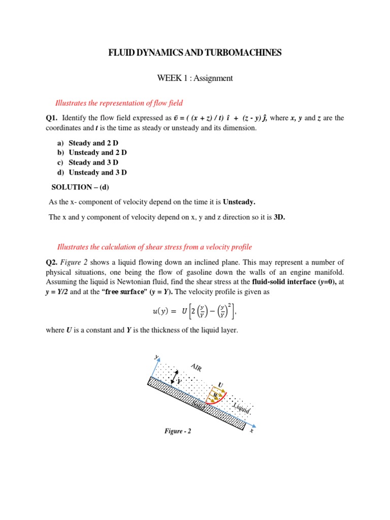 Fluid Dynamics and Turbomachines: WEEK 1: Assignment | PDF | Shear ...