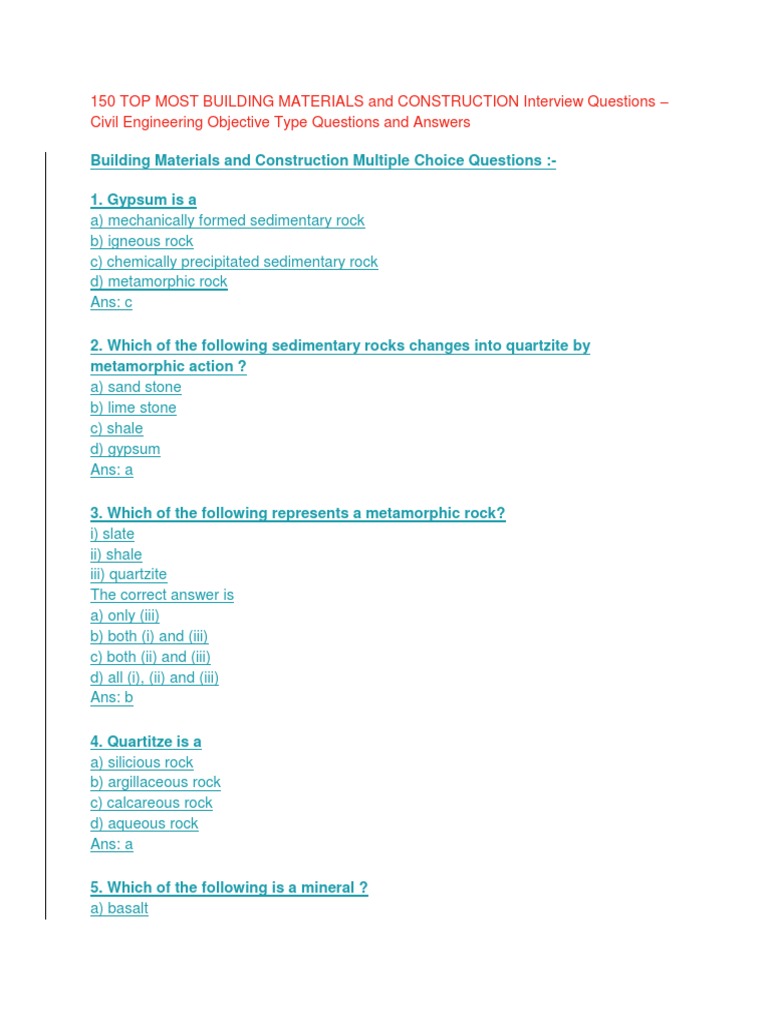150 Top Most Building Materials and Construction Interview Questions ...