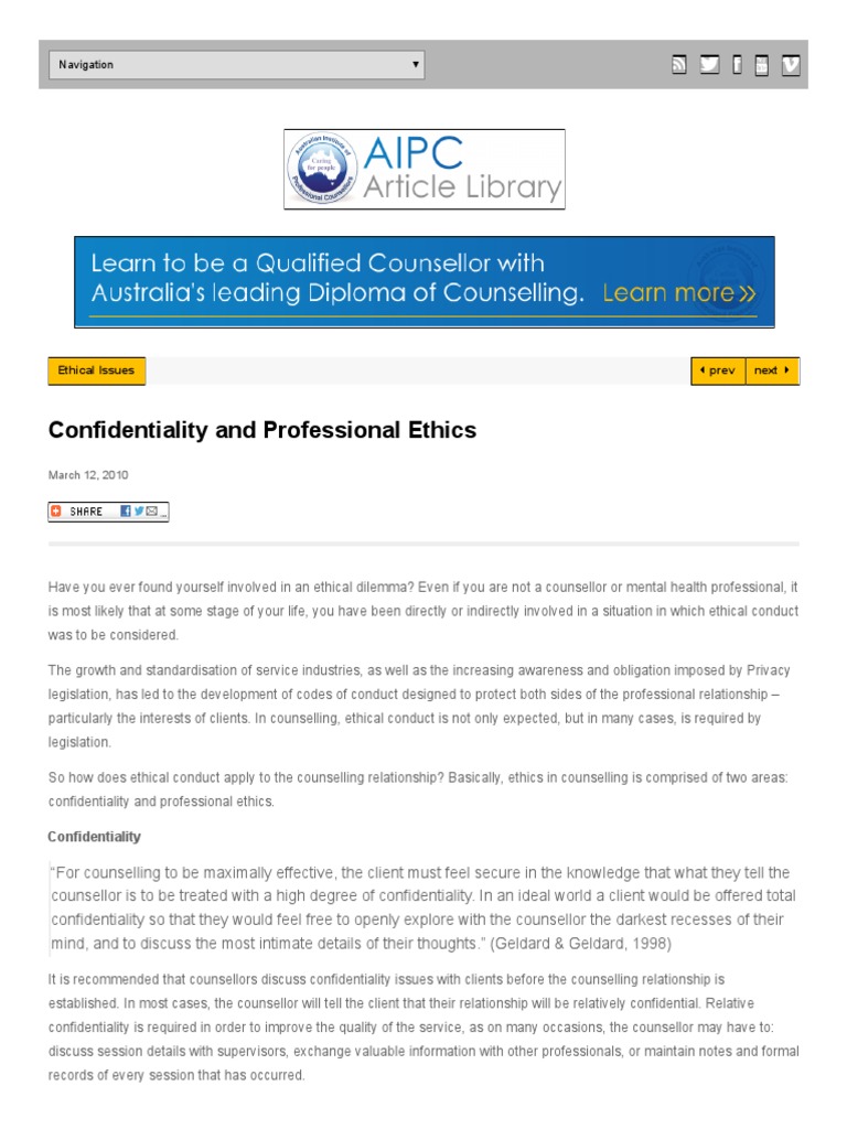 WWW Aipc Net Au Articles Confidentiality and Professional Ethics | PDF | Confidentiality ...