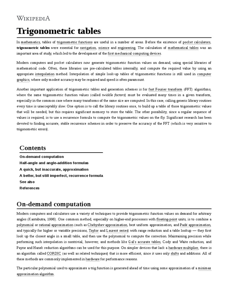Trigo Table | PDF | Trigonometric Functions | Applied Mathematics