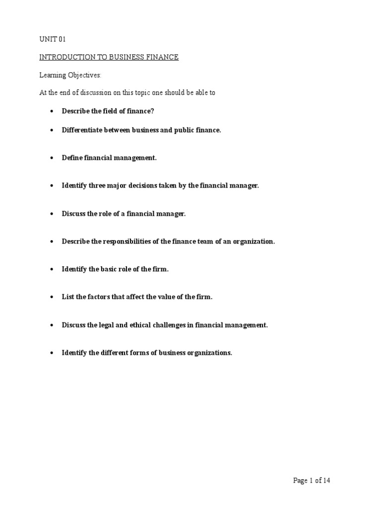 Introduction To Business Finance | PDF | Partnership | Stocks