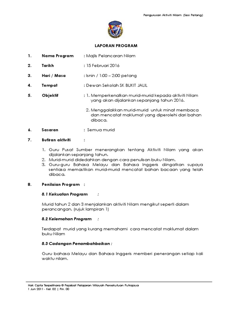 Laporan Pelancaran Nilam | PDF