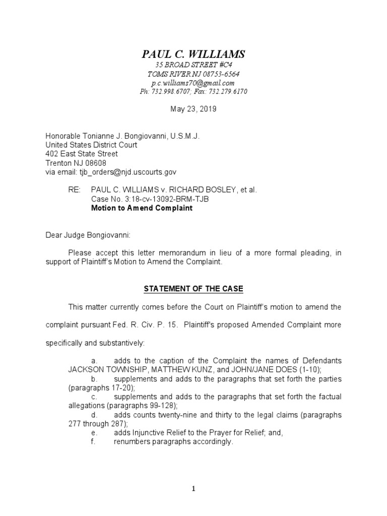 5/24/19 Memorandum in Support of Motion To Amend | Download Free PDF ...
