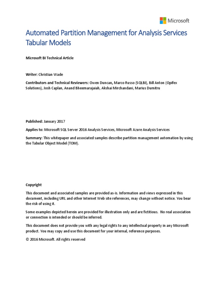 Automated Partition Management For Analysis Services Tabular Models PDF ...