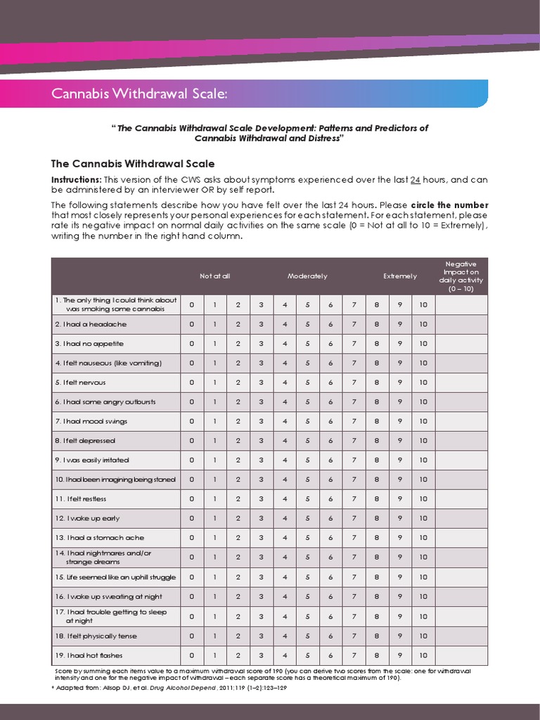 Cannabis Withdrawal Scale PDF | PDF | Neuroscience | Clinical Medicine