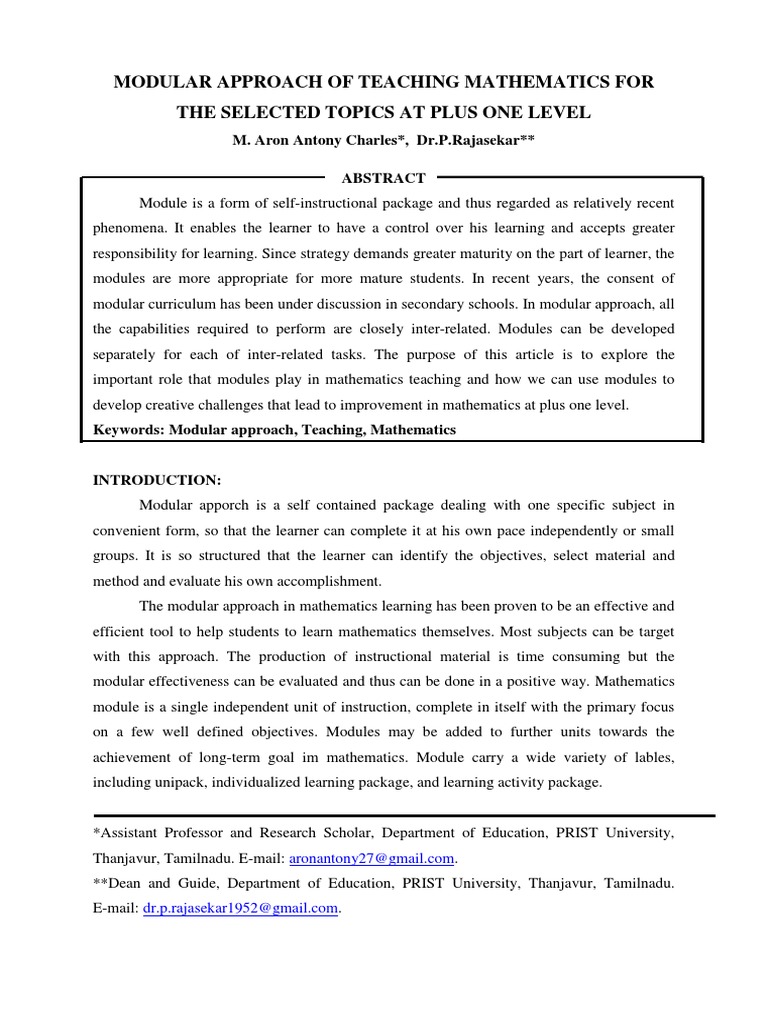 Modular Approach of Teaching Mathematics | PDF | Teaching Method ...