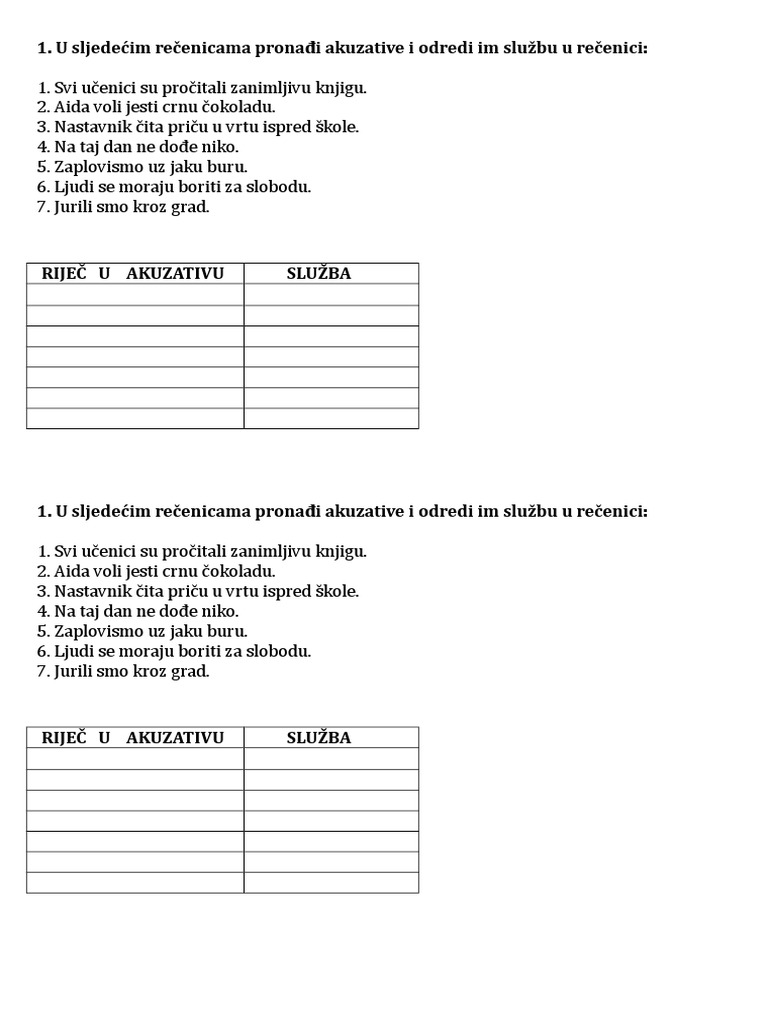 Akuzativ (Nastavni Listić) | PDF