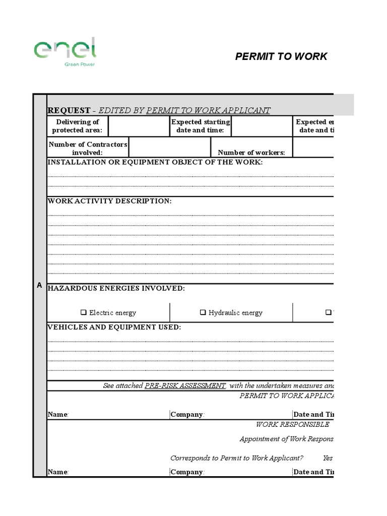 Permit To Work Enel | PDF | Safety | Business