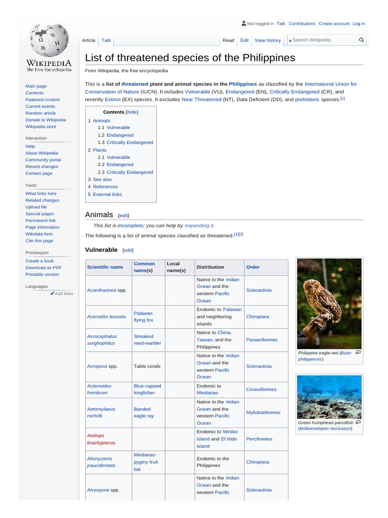 Threatened Philippine Species of Fauna | Download Free PDF | Endangered ...