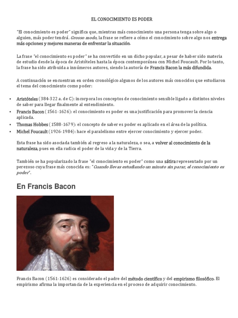 El Conocimiento Es Poder | PDF | Francis Bacon | Michel Foucault