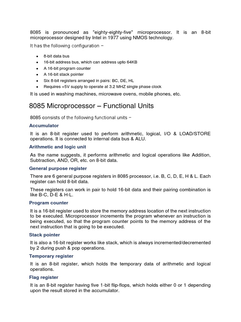 8085 Microprocessor - Functional Units: Accumulator | PDF | Central Processing Unit | Digital ...