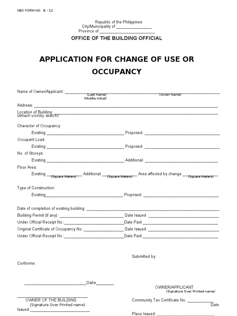 Application Change of Use or Occupancy | PDF | Government Finances | Taxes
