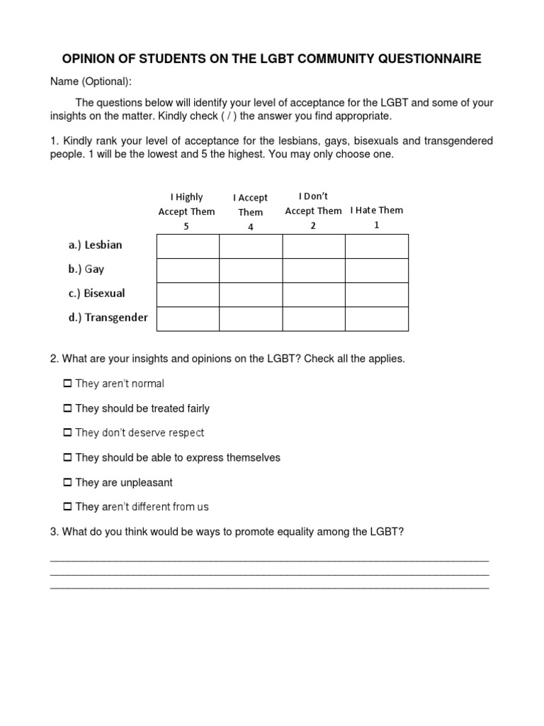 Questionnaire | Download Free PDF | Lgbt | LGBTQIA+ Studies