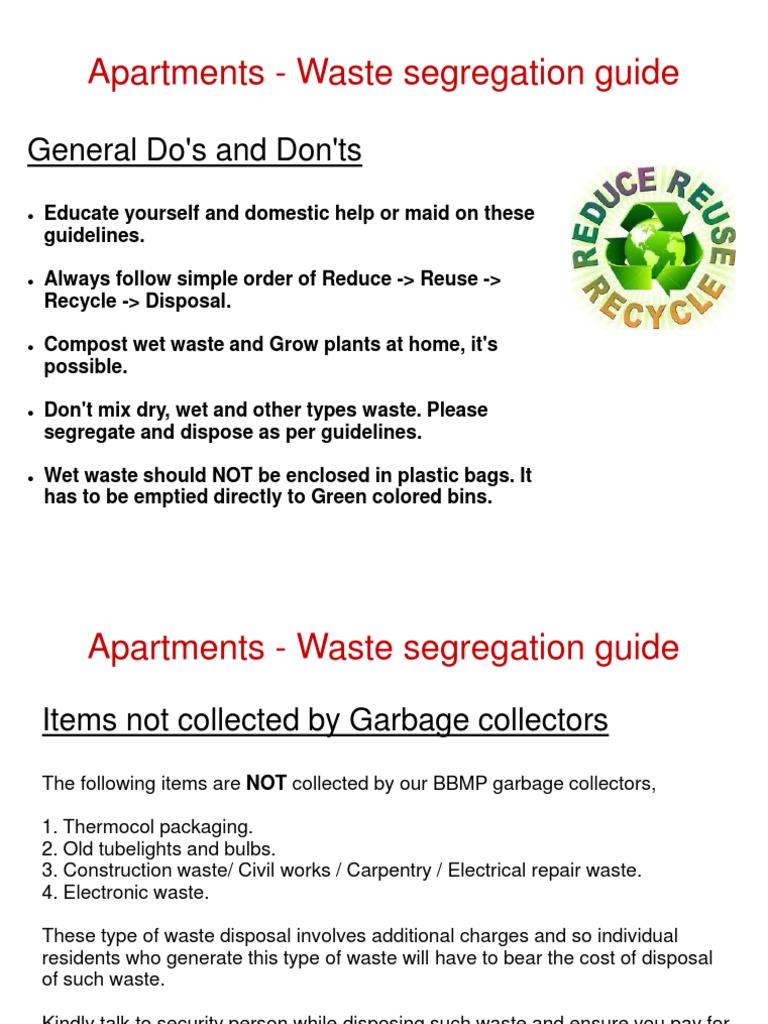 Apartments - Waste Segregation Guide: General Do's and Don'ts | PDF ...