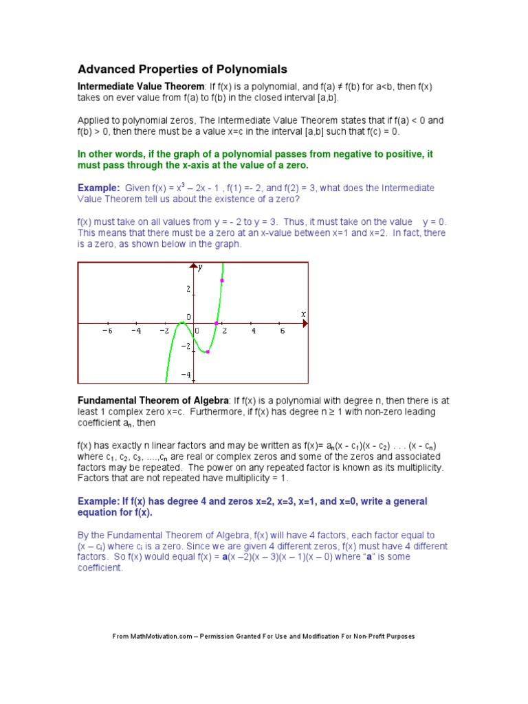 Advanced Polynomial Properties Explained | PDF | Polynomial | Zero Of A ...