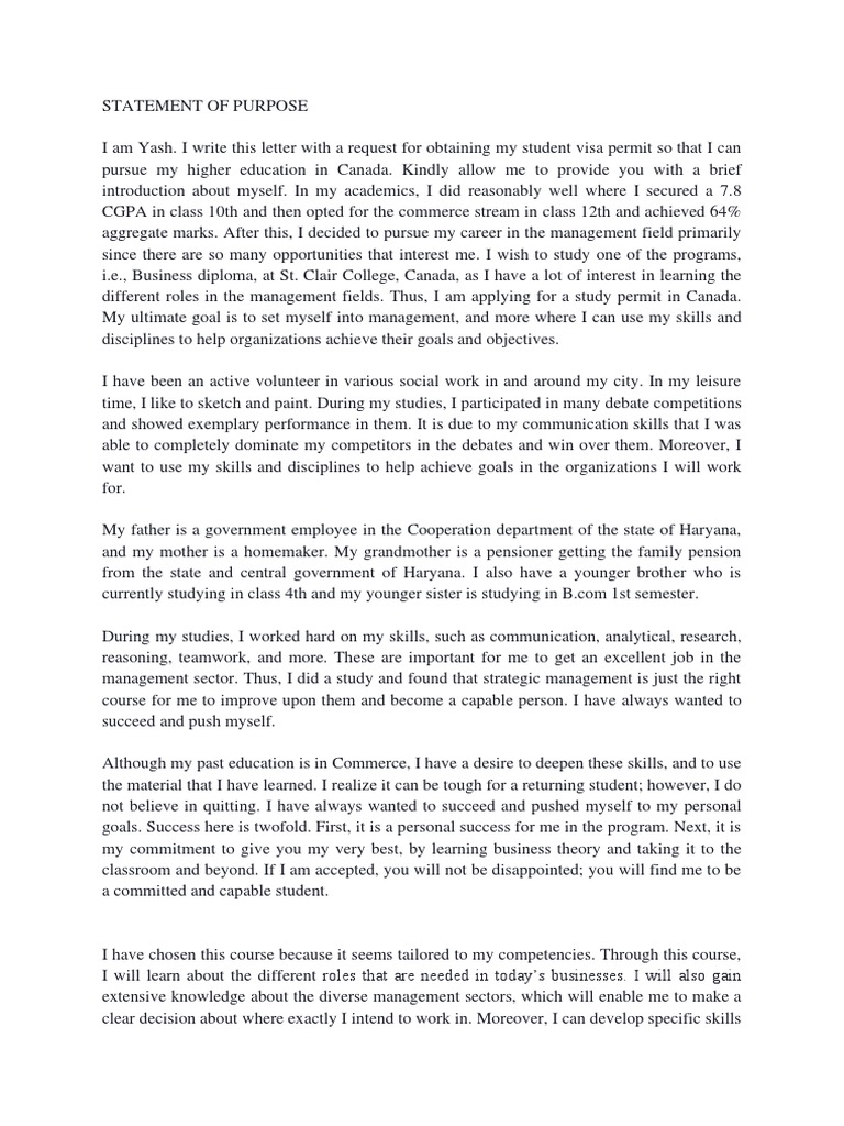 Sop Yash PDF | PDF | Cognition | Behavior Modification