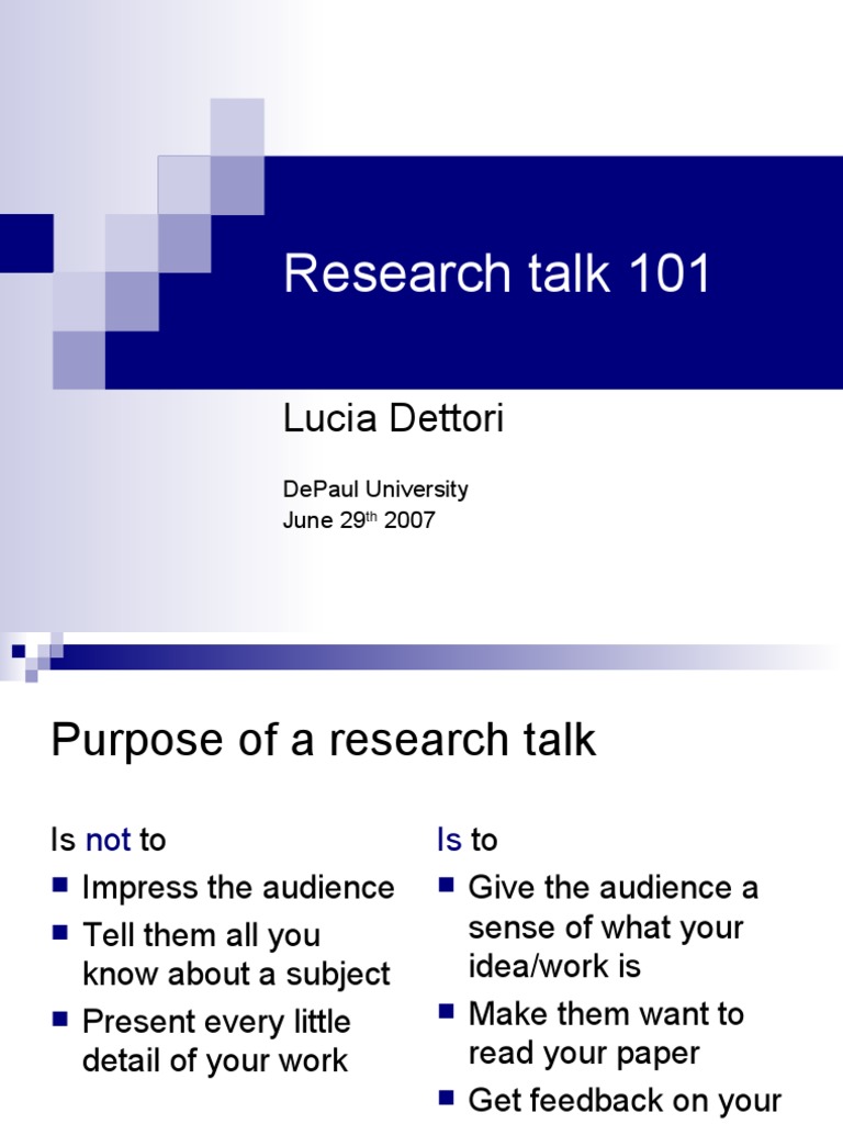 Research Talk Tips by Lucia Dettori | PDF | Idea | Microsoft Power Point