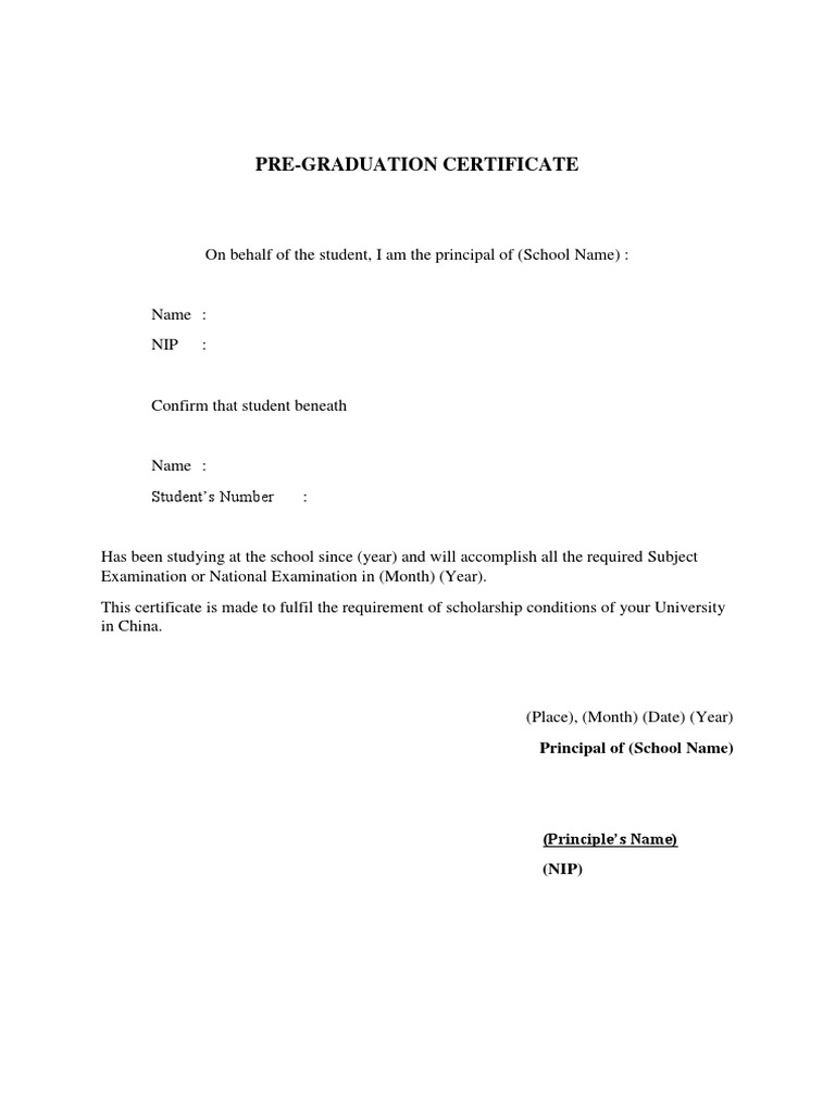 Cny-Draft Pre-Graduation Certificate | PDF