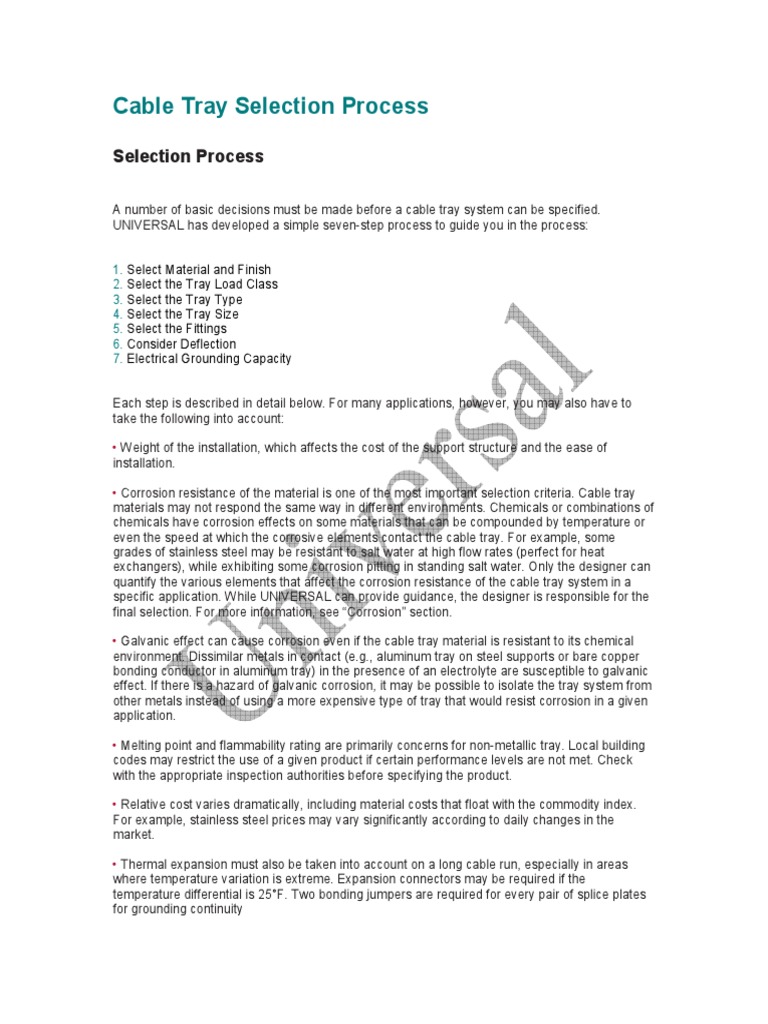 Cable Tray Selection Process PDF | PDF