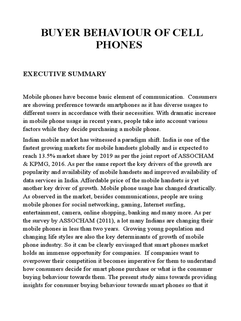 Buyer Behaviour of Cell Phones: Executive Summary | PDF | Consumer ...