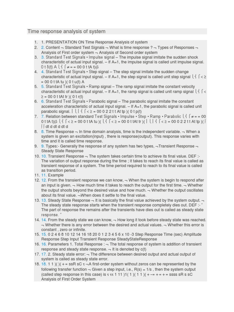 Time Response Analysis of System | PDF | Steady State | Signal Processing