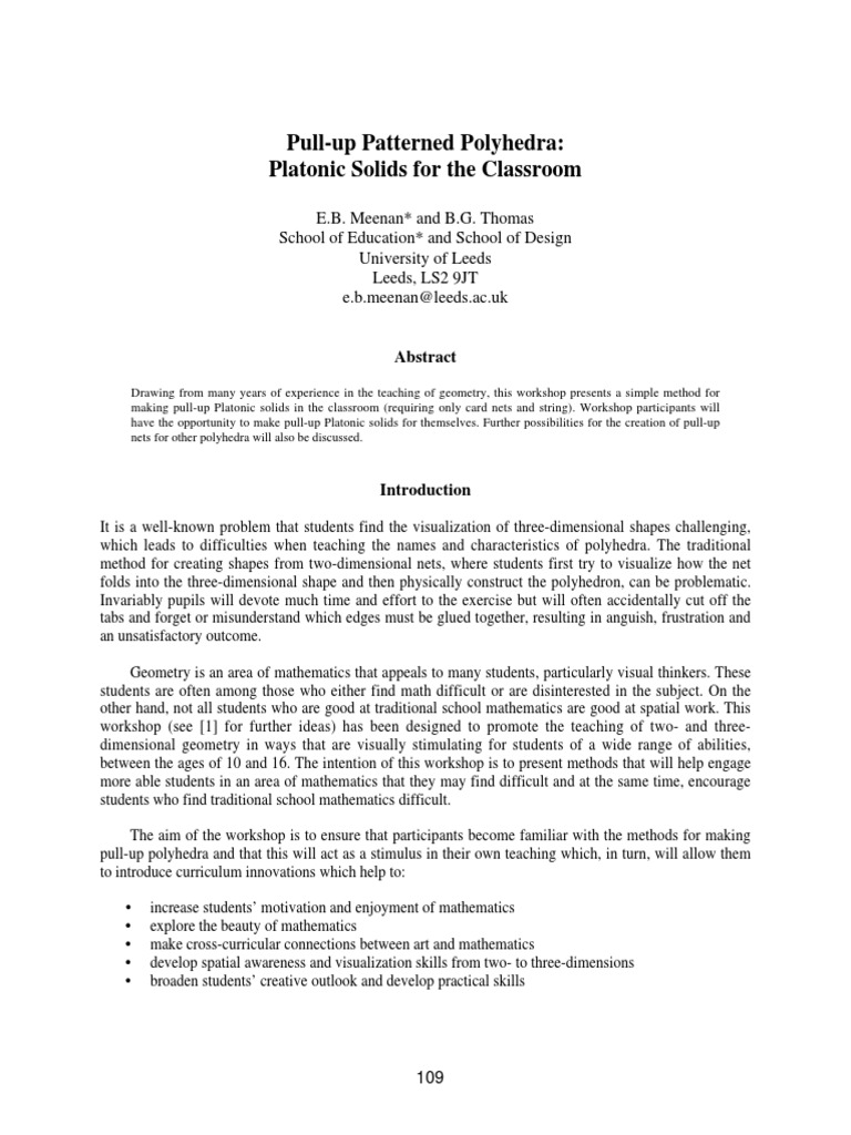 Pull-Up Patterned Polyhedra: Platonic Solids For The Classroom | PDF | Linear Programming ...