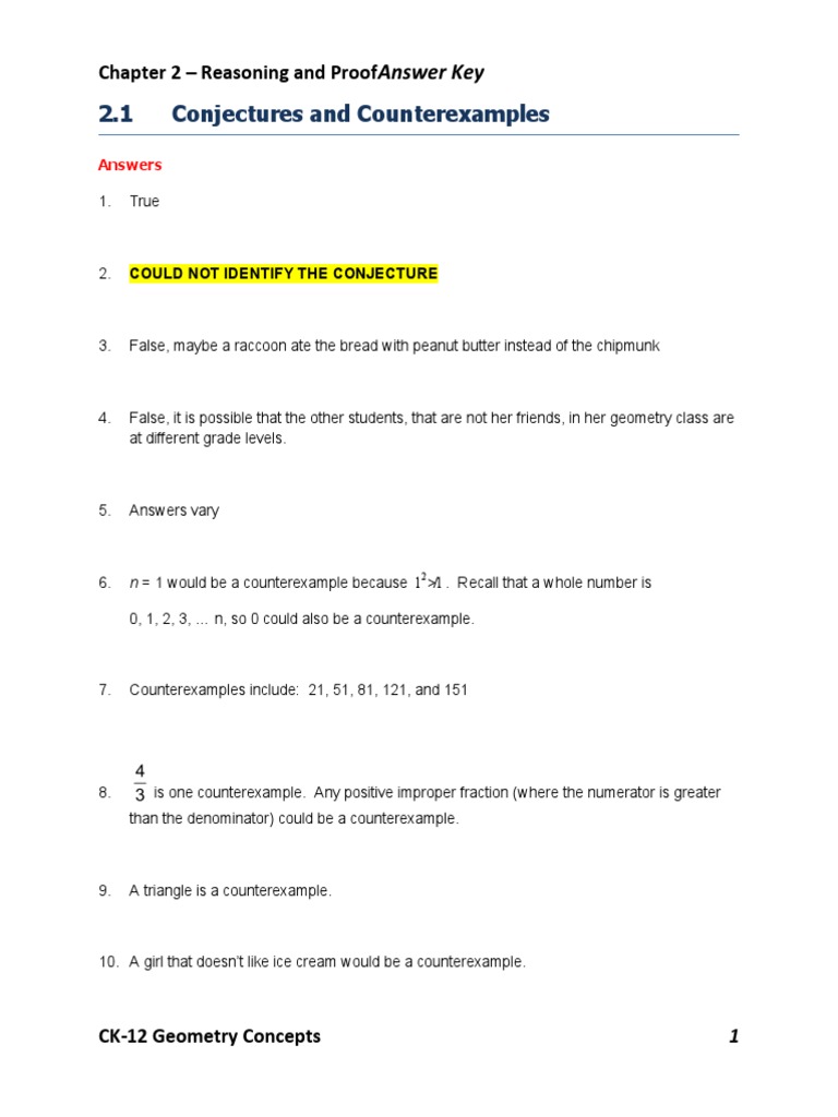 Answer Key - CK-12 Chapter 02 Geometry Concepts | PDF | Angle | Line ...