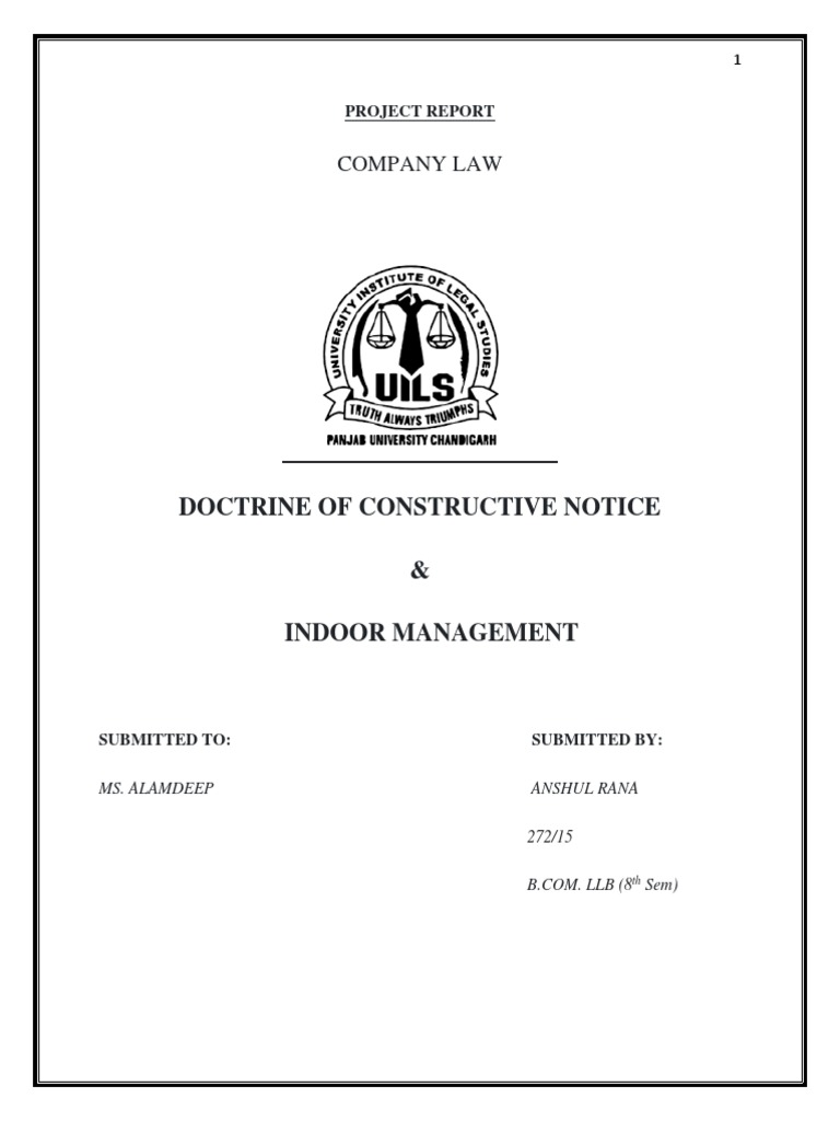 Doctrine Of Constructive Notice & Indoor Management: Company Law ...
