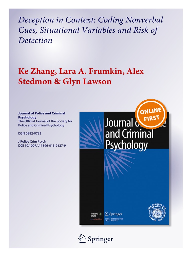 Deception in Context Coding Nonverbal Cu PDF | PDF | Deception ...