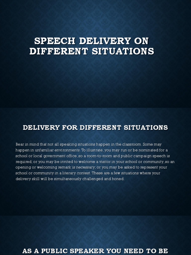 Speech Delivery On Different Situations | PDF | Nonverbal Communication ...