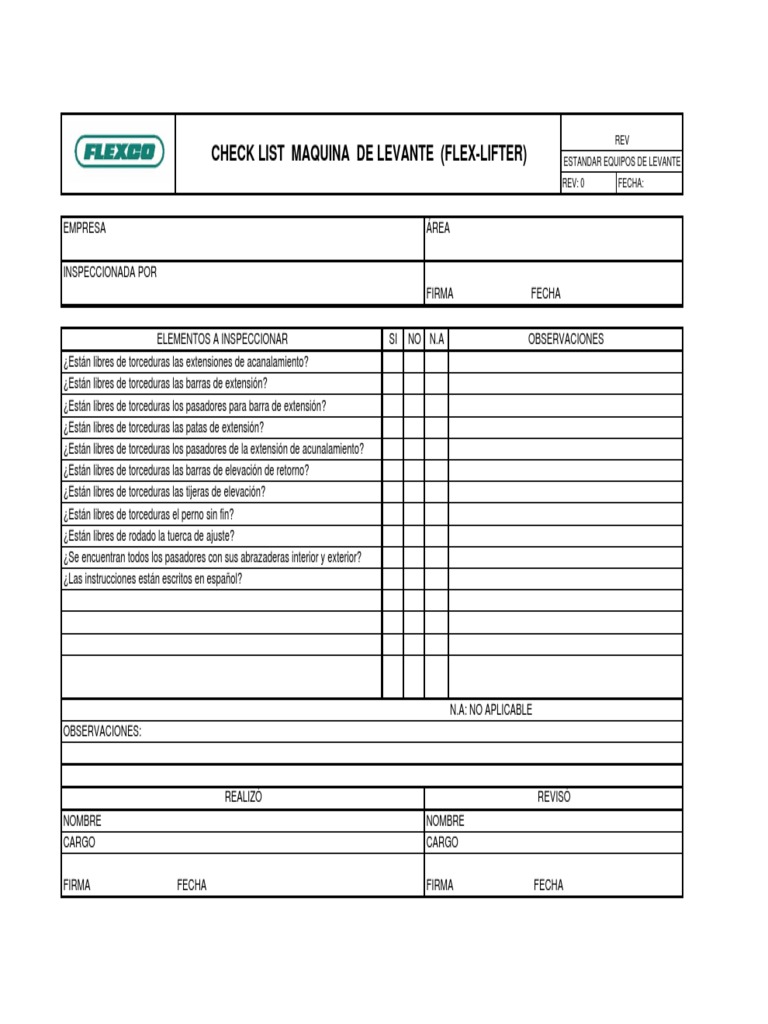 Ckeck List Flex-Lifter | PDF