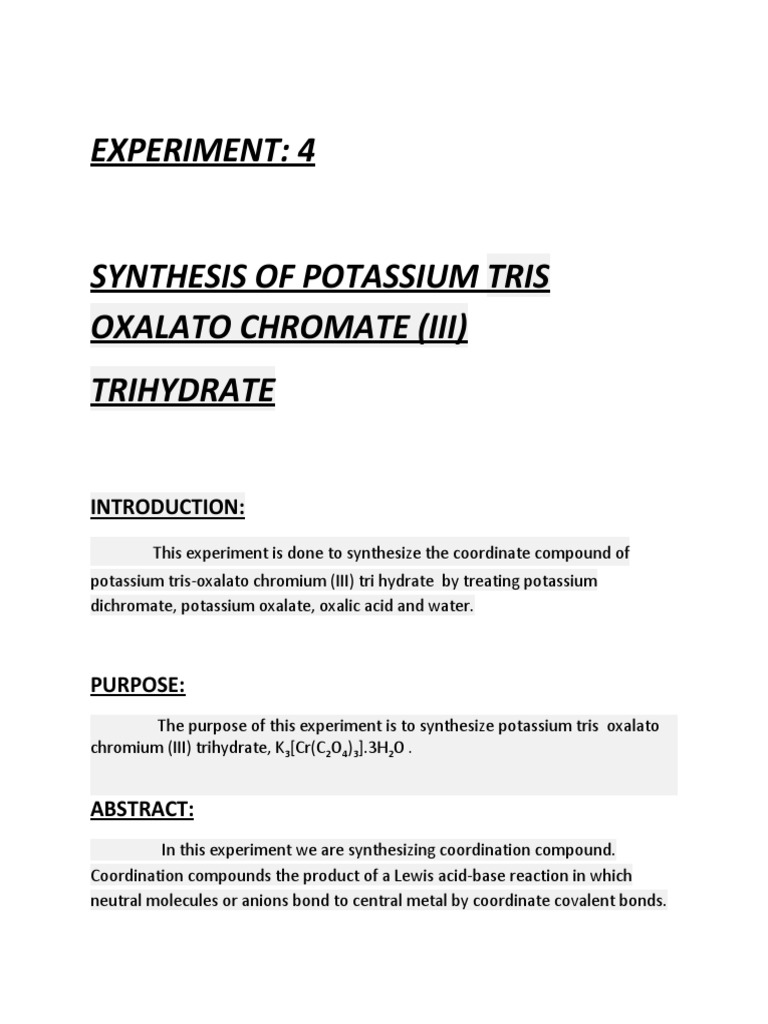 Inorganic Report 4 | PDF | Chromium | Coordination Complex