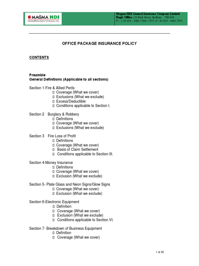 Office Package Insurance Policy | PDF | Insurance Policy | Insurance