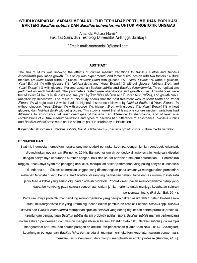 Studi Komparasi Variasi Media Kultur Terhadap Pertumbuhan Populasi ...