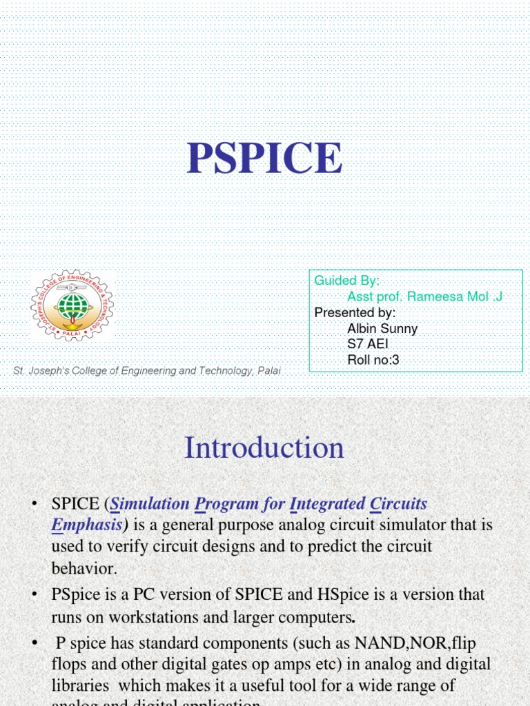 Pspice: Guided By: Asst Prof. Rameesa Mol .J | PDF | Spice | Electrical ...