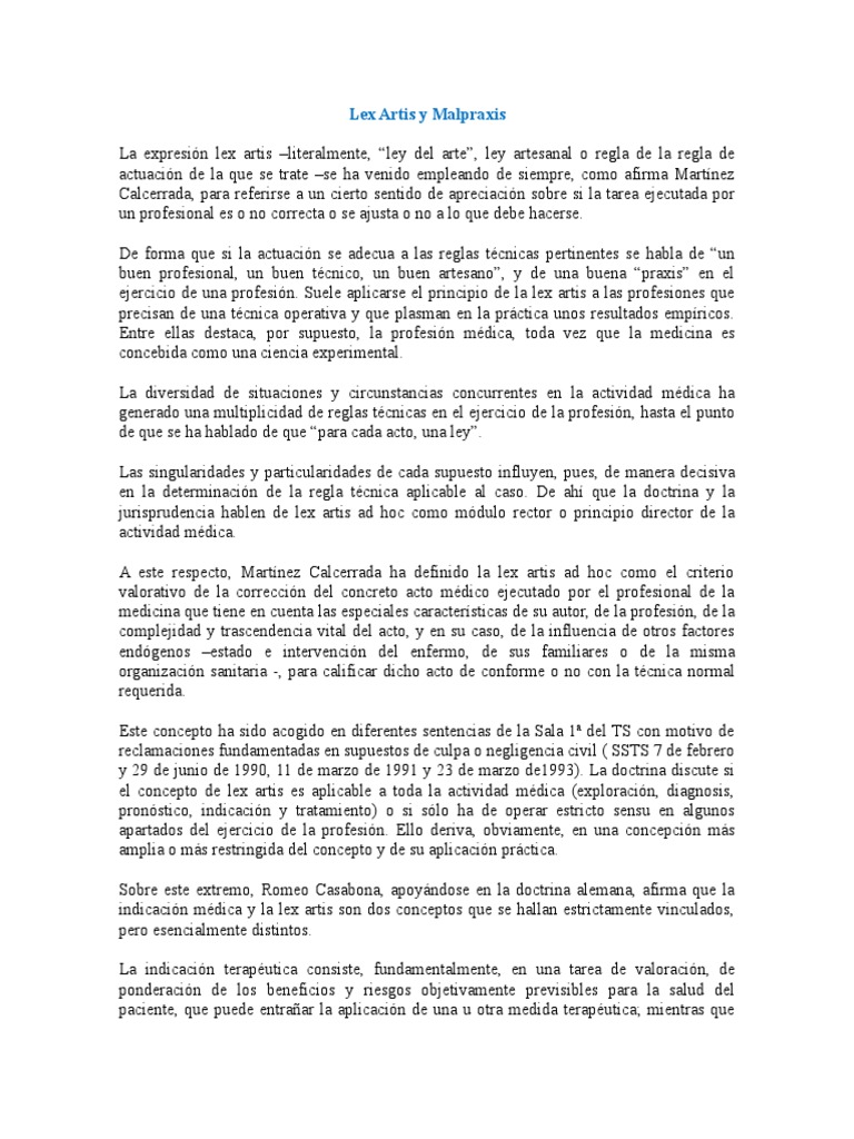 Lex Artis y Malpraxis | PDF | Medicina | Caso de ley
