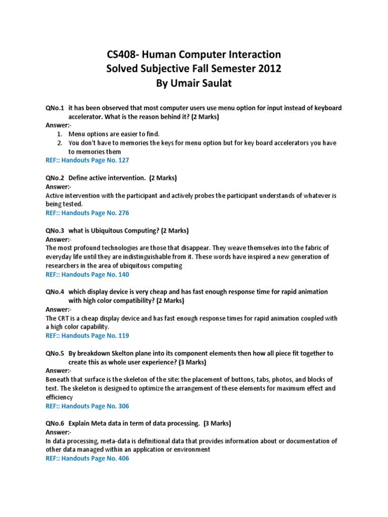 Cs408 Finalterm Subjective Solved by Umair Saulat | PDF | Usability | Accessibility