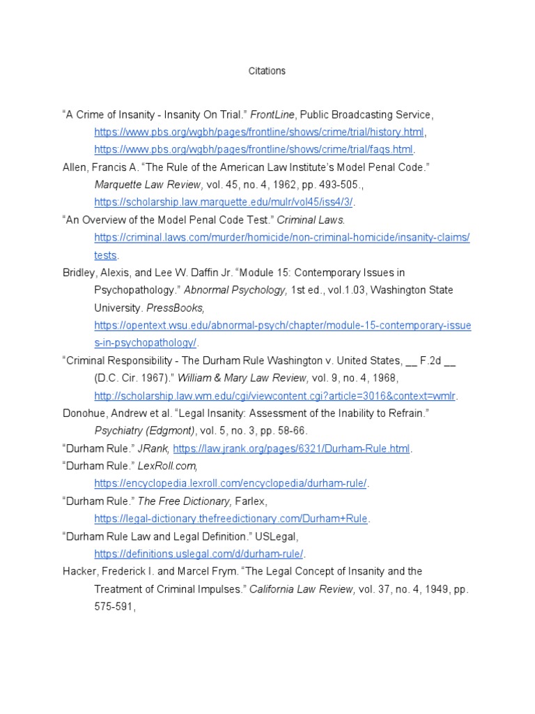 Insanity Defense Citations | PDF | Insanity Defense | Crime & Violence