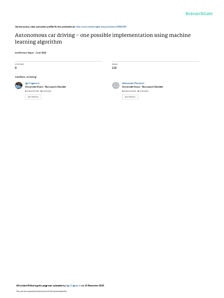 IcetranAutonomous Car Driving One Possible Implementation Using Machine Learning Algorithm | PDF ...
