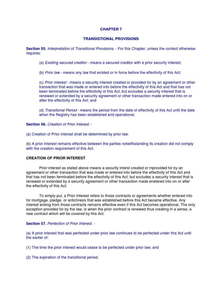 Transistional Provisions Section 55. Interpretation of Transitional ...